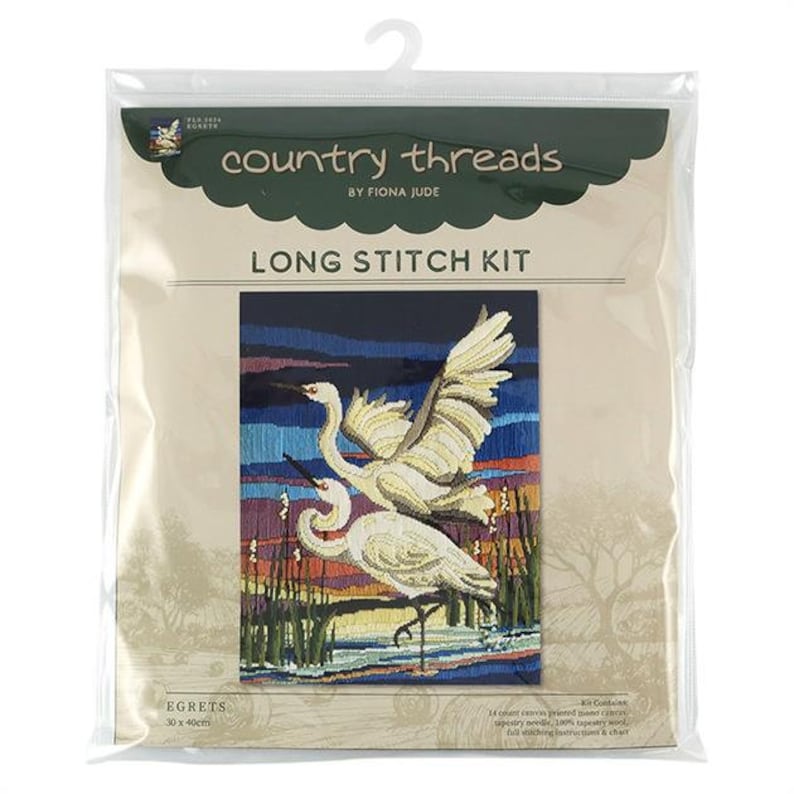 Egrets Long Stitch Kit by Fiona Jude for Country Threads, Includes ...