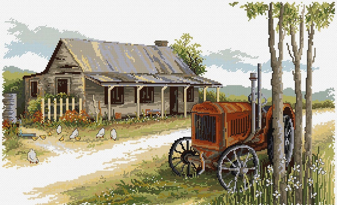 Old Tractor Cottage Counted Cross Stitch Chart by Country Threads ...