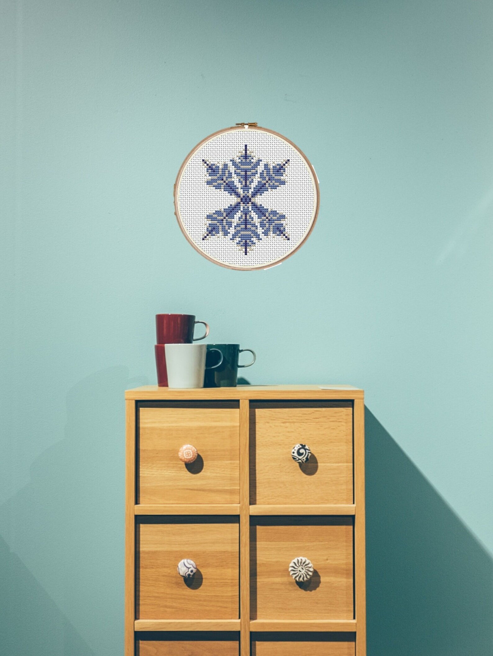 Blue Snowflake Counted Cross Stitch Kit, Includes Beads, Hoop, DMC ...