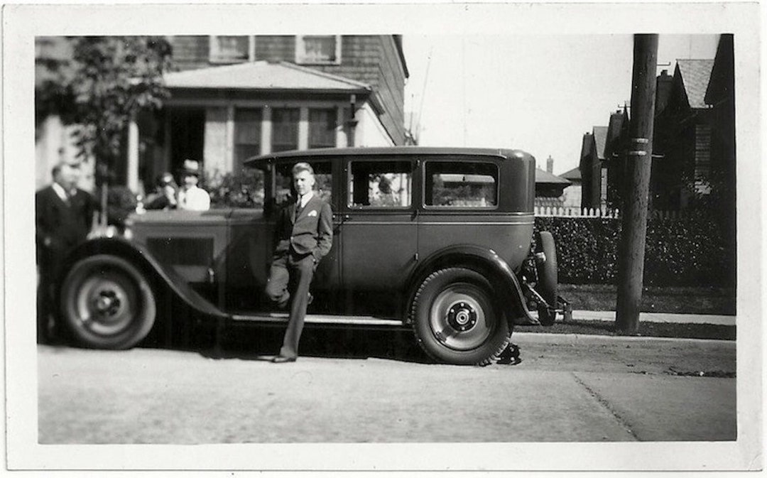 Old Photo Man Wearing Suit Leaning Against Car 1920s Photograph ...
