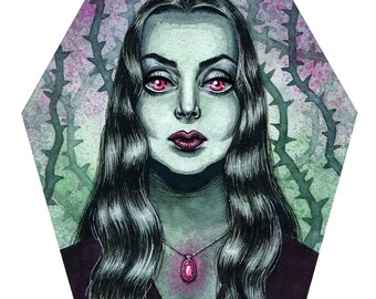 Morticia Addams as Jessica Rabbit Art Print, Spooky Dark Glamour ...