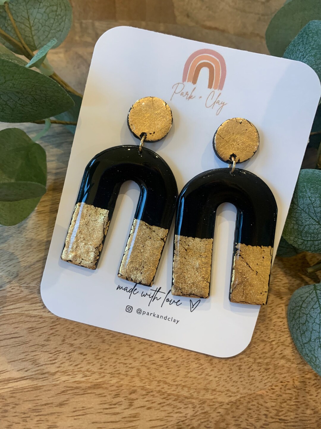 MORGAN EARRINGS Black and Gold Polymer Clay Earring - Etsy