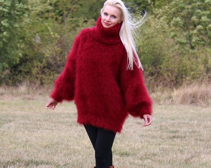 Supertanya Red Mohair Sweater Hand Knitted Fuzzy Mohair Etsy