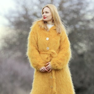 Yellow Long Mohair Cardigan Fuzzy Hand Knitted Coat - Ready to Ship ...