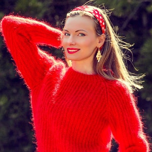 Red Light Mohair Sweater Ribbed Hand Knitted Pullover Ready to Ship ...