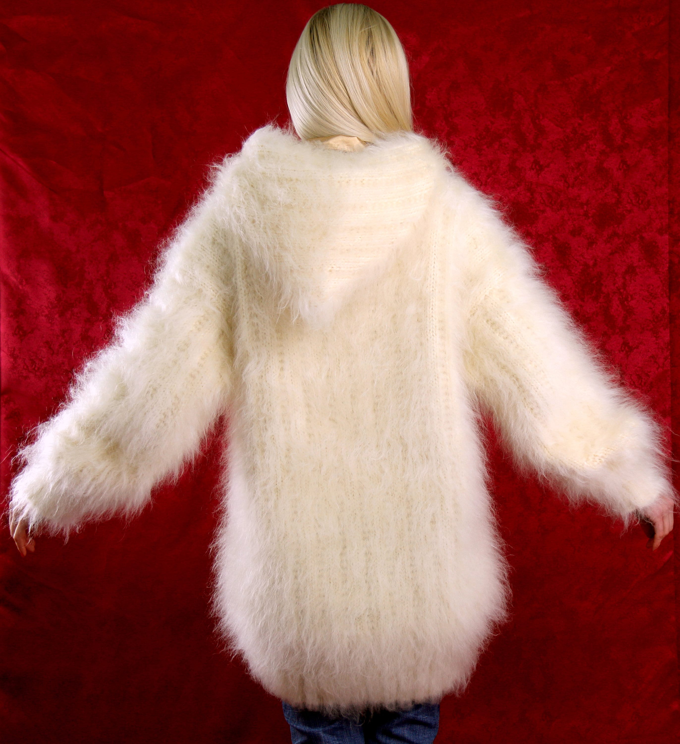 Thick Fuzzy Mohair Pullover Hand Knit Thick Sweater Hoodie Jumper by ...