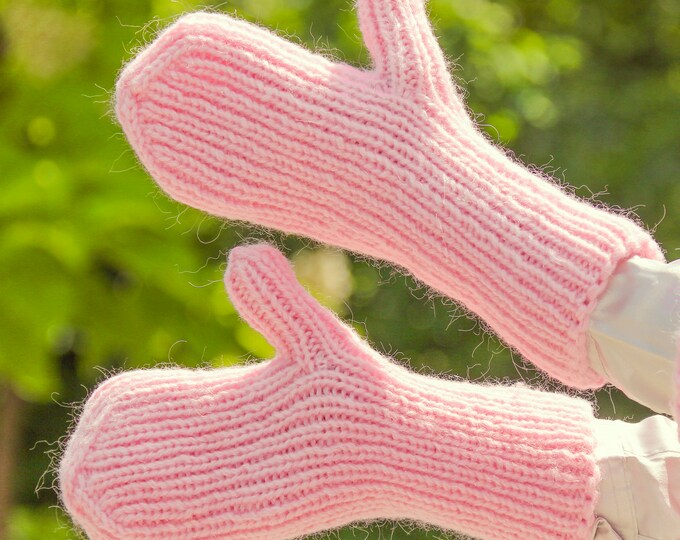 Supertanya Pink Mohair Wool Mittens Thick Hand Warmers - Etsy