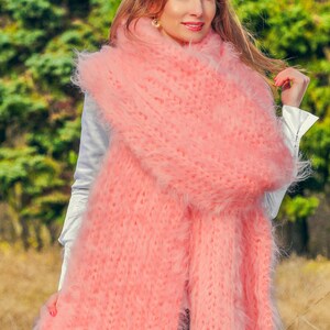 Extra Long Pink Fuzzy Mohair Scarf Handmade Fuzzy Shawl READY TO SHIP ...