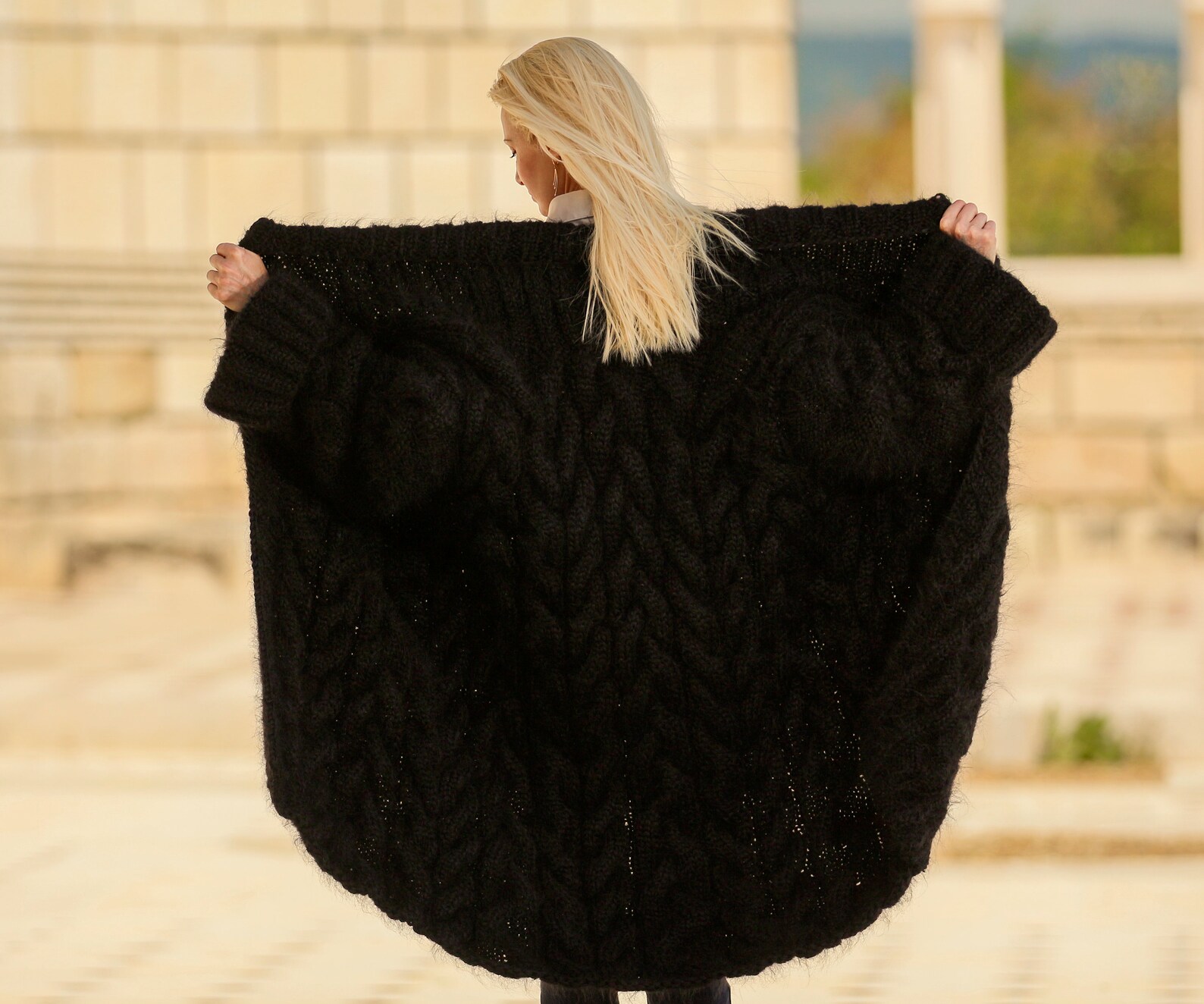 Long Cable Knit Mohair Cardigan Coat Fuzzy Wrap Sweater by Supertanya ...
