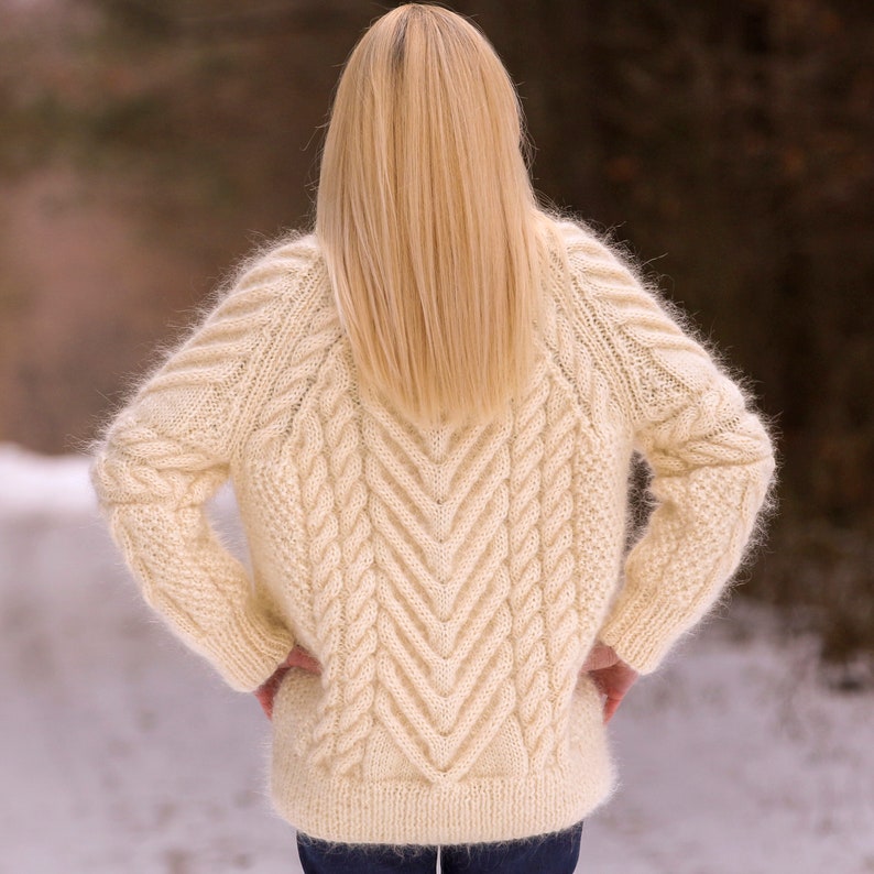 Pull En Maille Torsadée Tricoté à La Main Pull En Mohair épais Etsy