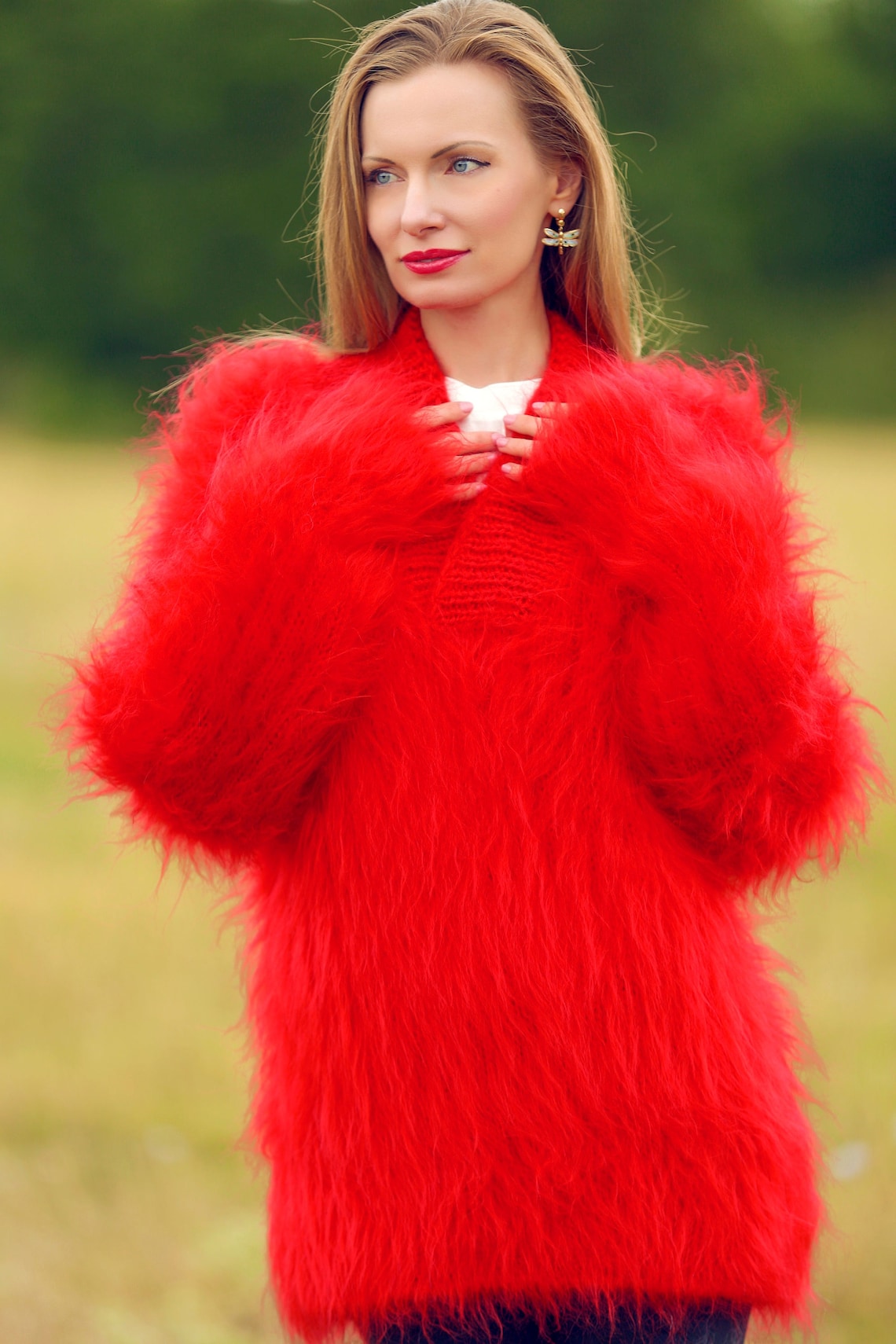 Supertanyа Fuzzy Red Mohair Sweater Thick Fuzzy Mohair - Etsy