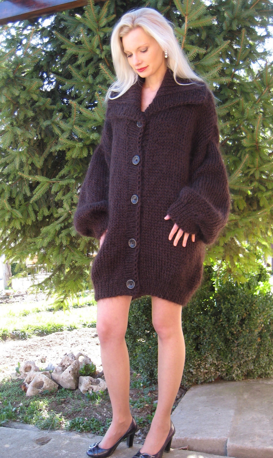 Brown Hand Knitted Slouchy Light Mohair Cardigan Etsy