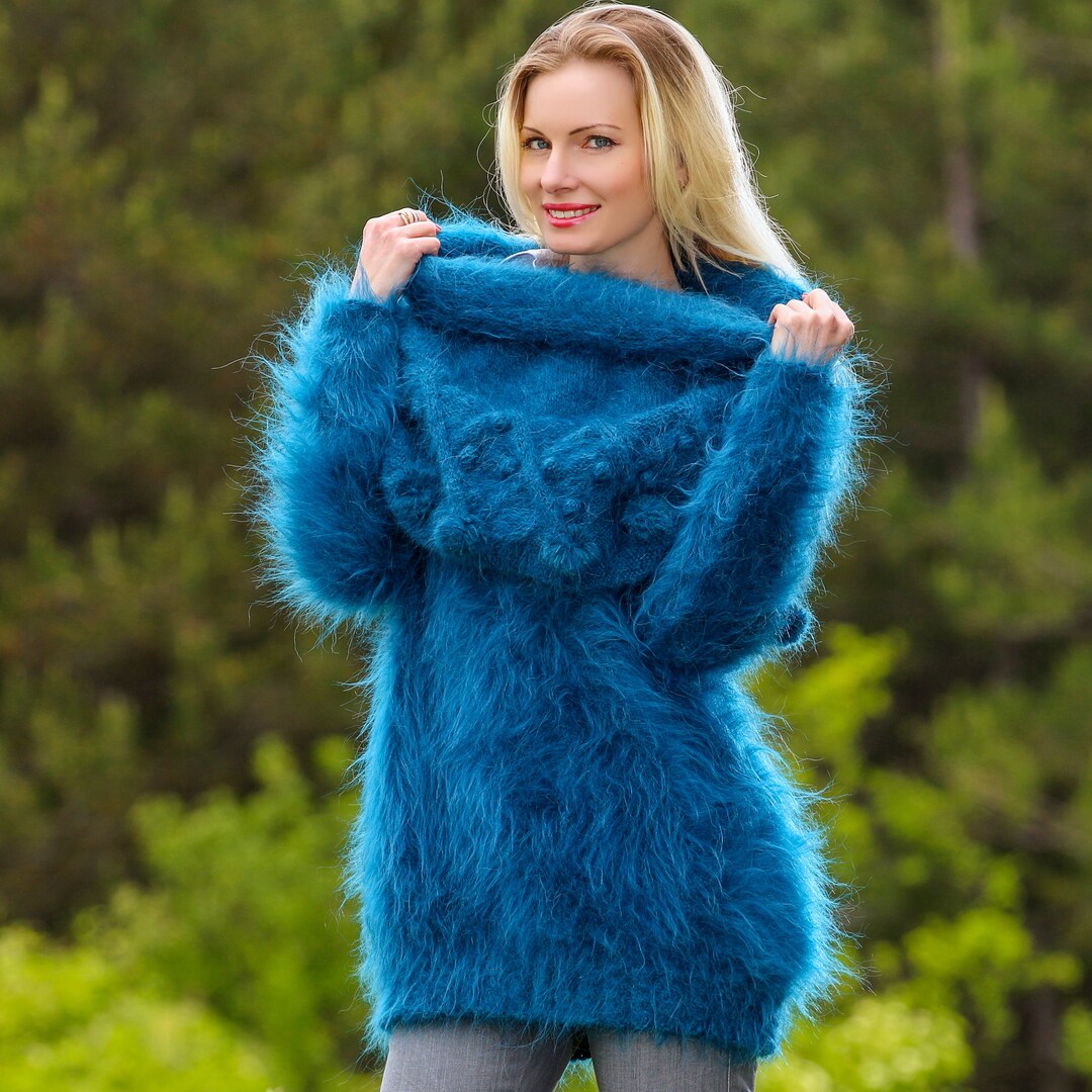 Mohair Sweater With Cowlneck Hand Knitted Fluffy Mohair Pullover by ...
