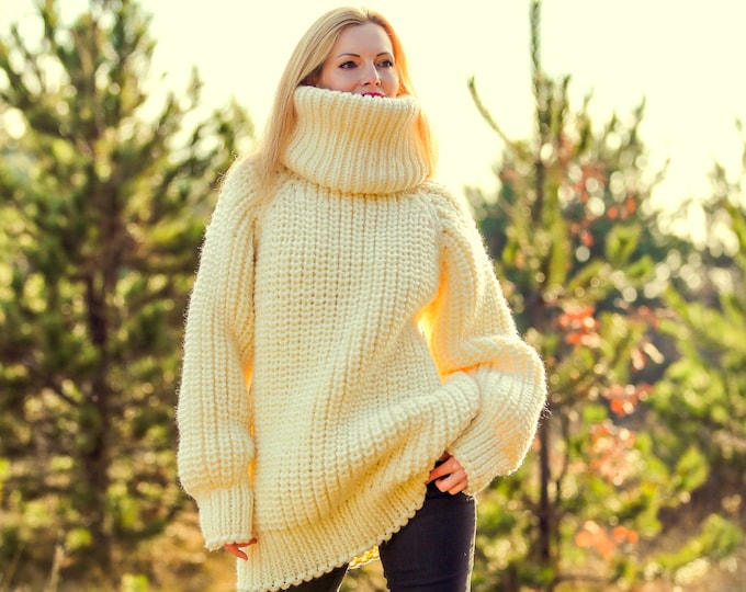 Supertanya Black Ribbed Wool Sweater With Extra Long Turtleneck - Ready ...