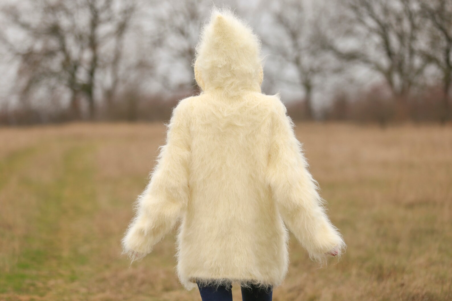 Fuzzy Hoodie Sweater Thick Mohair Pullover Hand Knitted Thick - Etsy