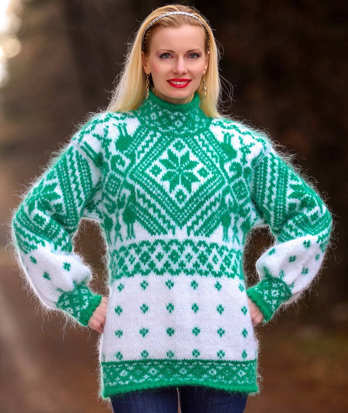 Unique Elegant Norwegian Sweater Hand Knitted Designer Mohair | Etsy