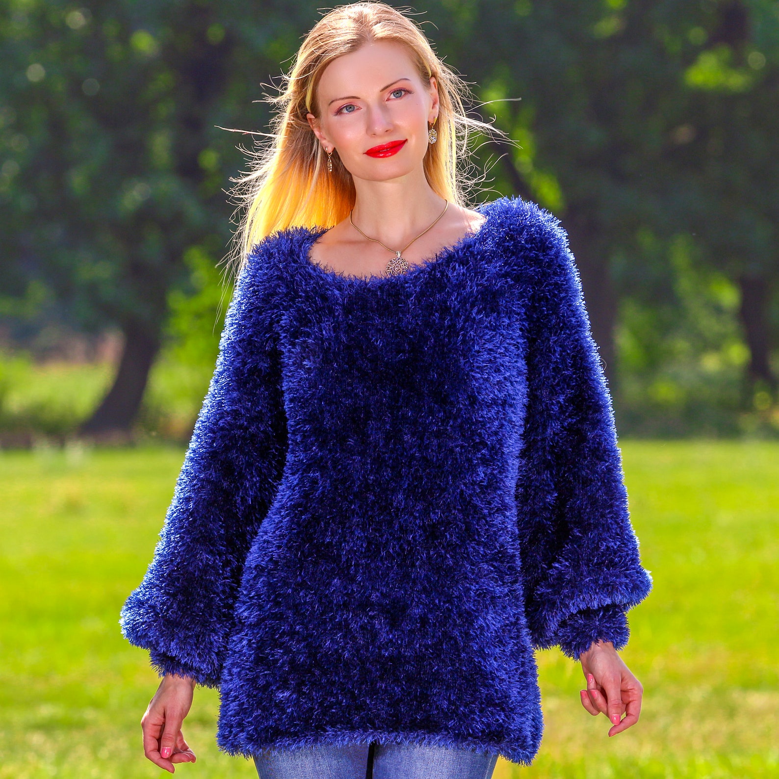 Fuzzy Soft Sweater in Royal Blue Dark Blue Pink or Yellow - Etsy