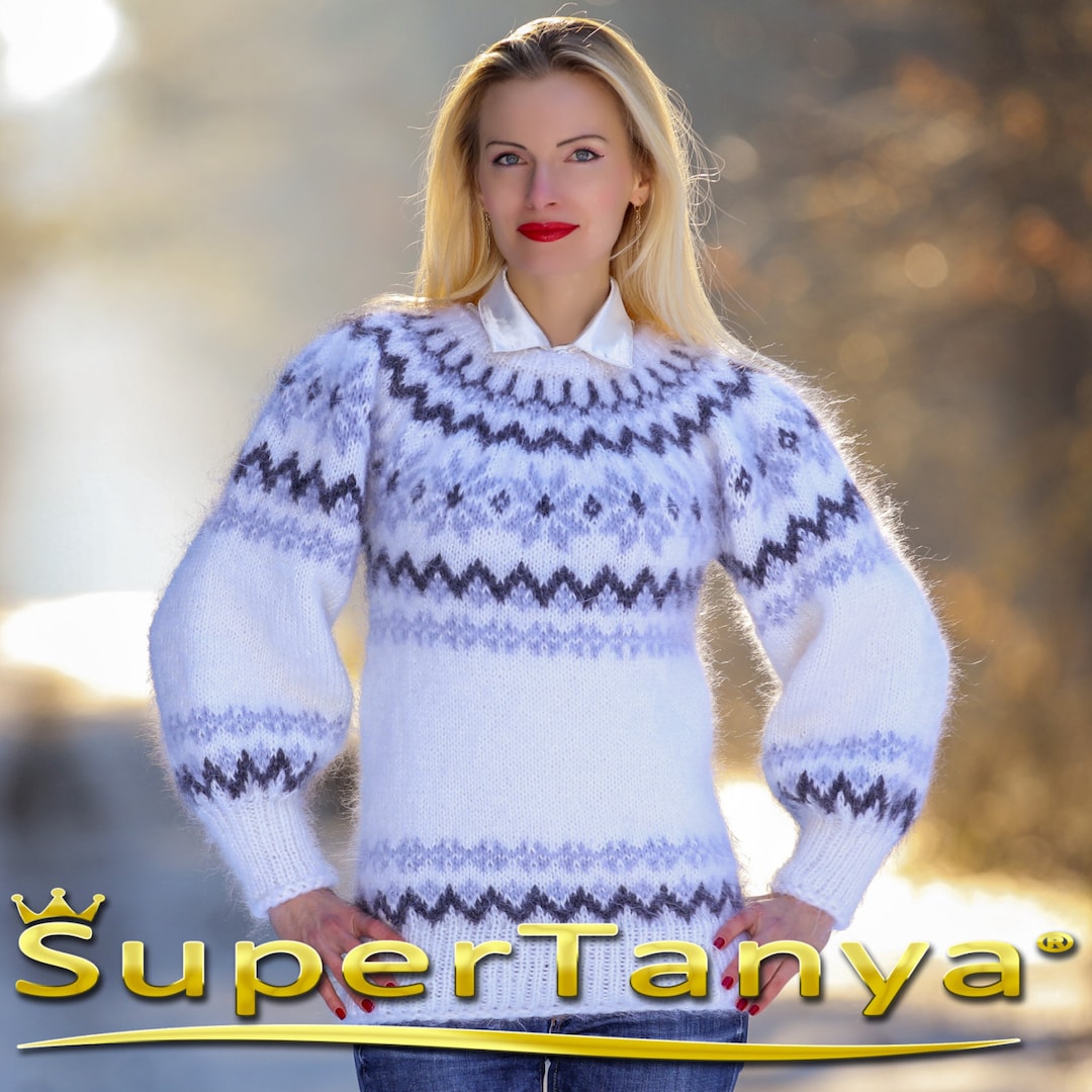 Suéter escandinavo blanco hecho a mano, jersey de esquí nórdico, jersey ...