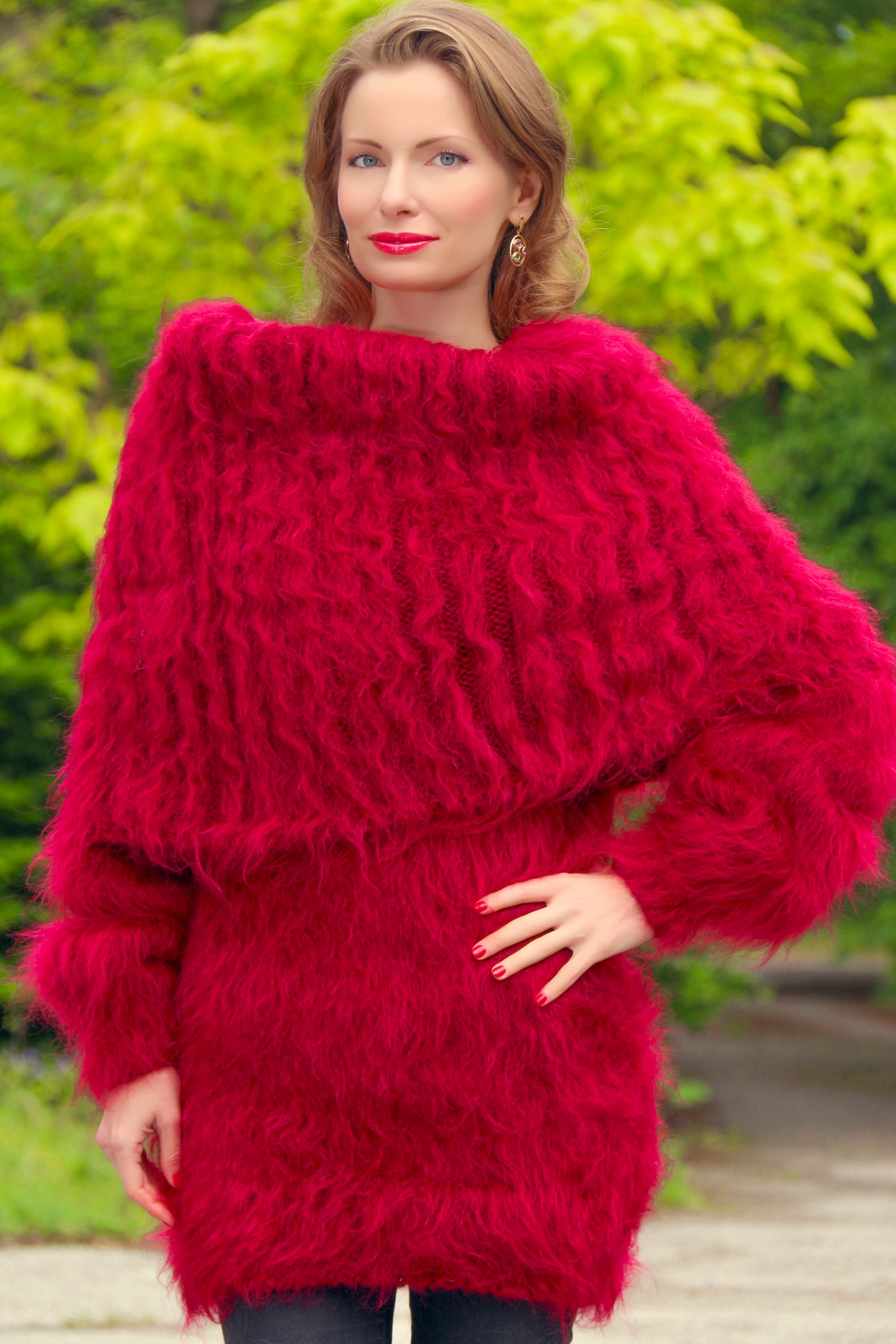 Fuzzy Cowlneck Mohair Sweater Dress Hand Knitted Thick Fluffy Etsy