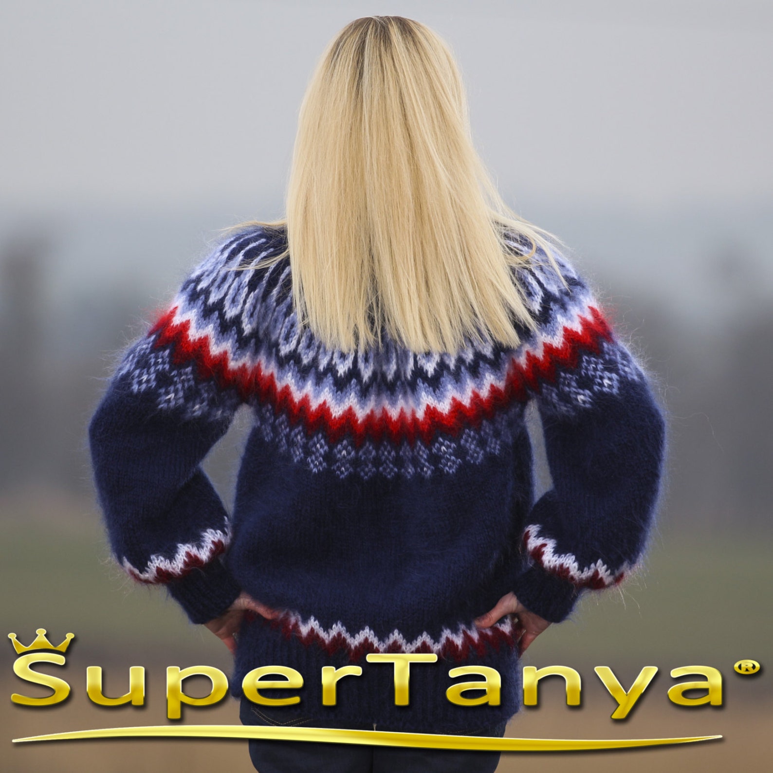 Made to Order Icelandic Multicolor Hand Knitted Mohair Sweater in Blue ...