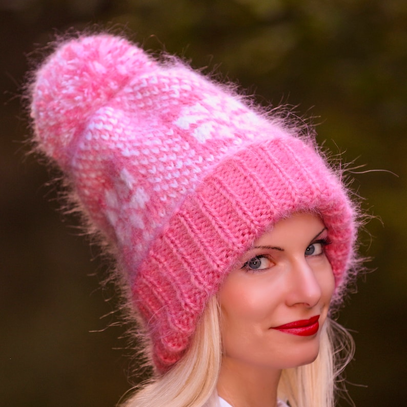 Supertanya Nordic Ski Mohair Hat Hand Knitted Pom Pom - Etsy