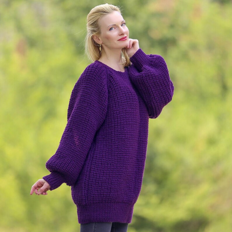 Supertanya Purple Wool Sweater Handmade Ribbed Pullover - READY to SHIP ...