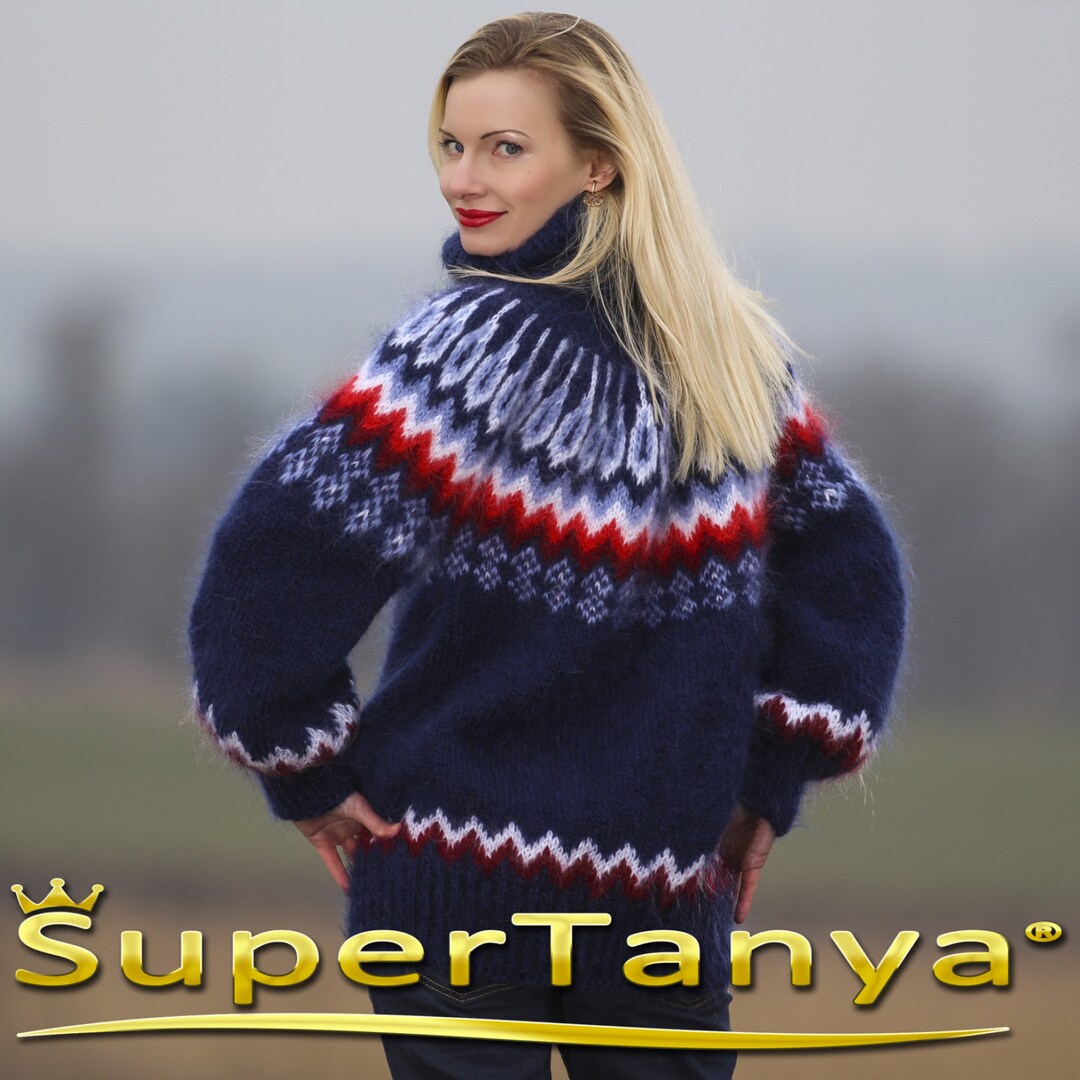 Made to Order Icelandic Multicolor Hand Knitted Mohair Sweater in Blue ...