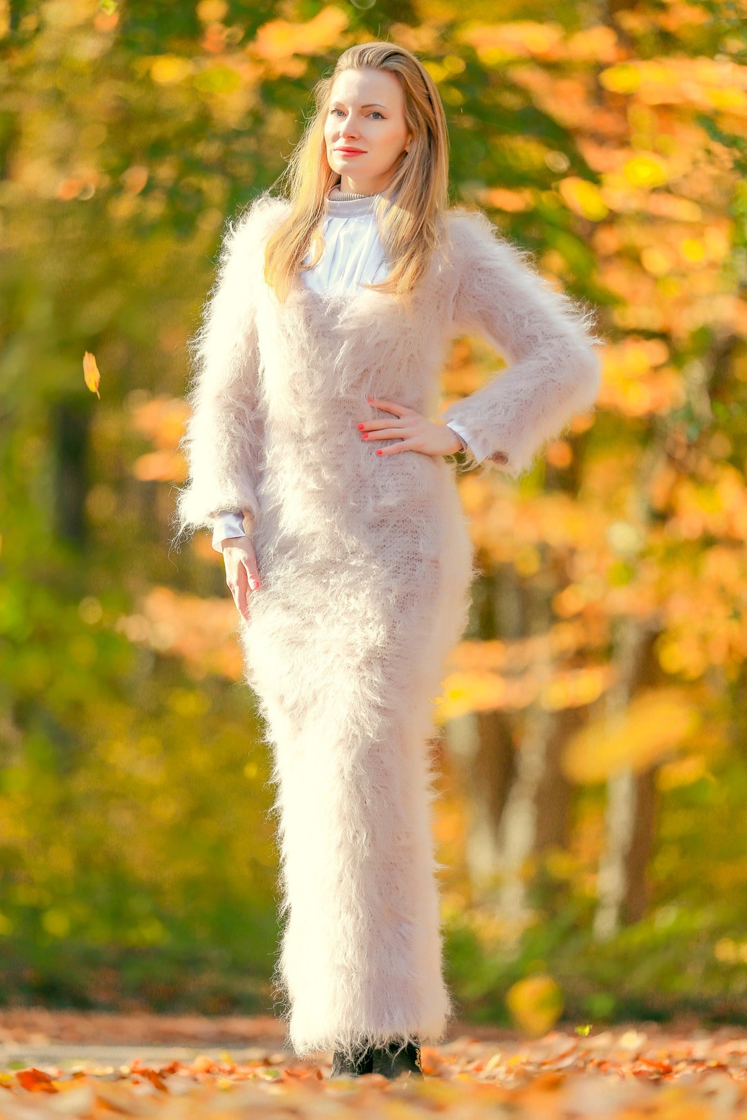 Long Mohair Dress Hand Knitted Fuzzy Warm Gown by Supertanya - Etsy