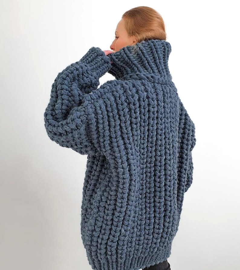 Thick Natural Wool Sweater Organic Wool Pullover Denim Blue Chunky ...