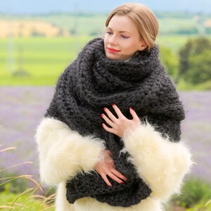 Black Extra Long Fuzzy Mohair Scarf Handmade Fuzzy Shawl READY TO SHIP ...