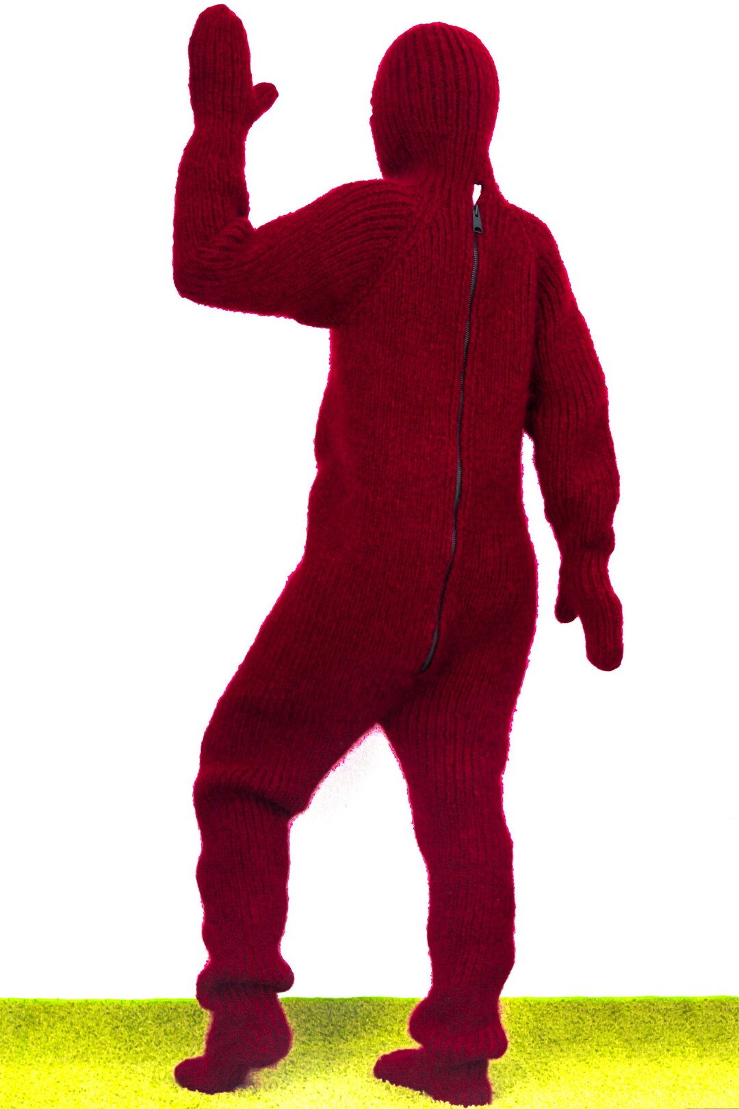 Red Mohair Catsuit With Balaclava Fuzzy Overall With Socks Mittens ...