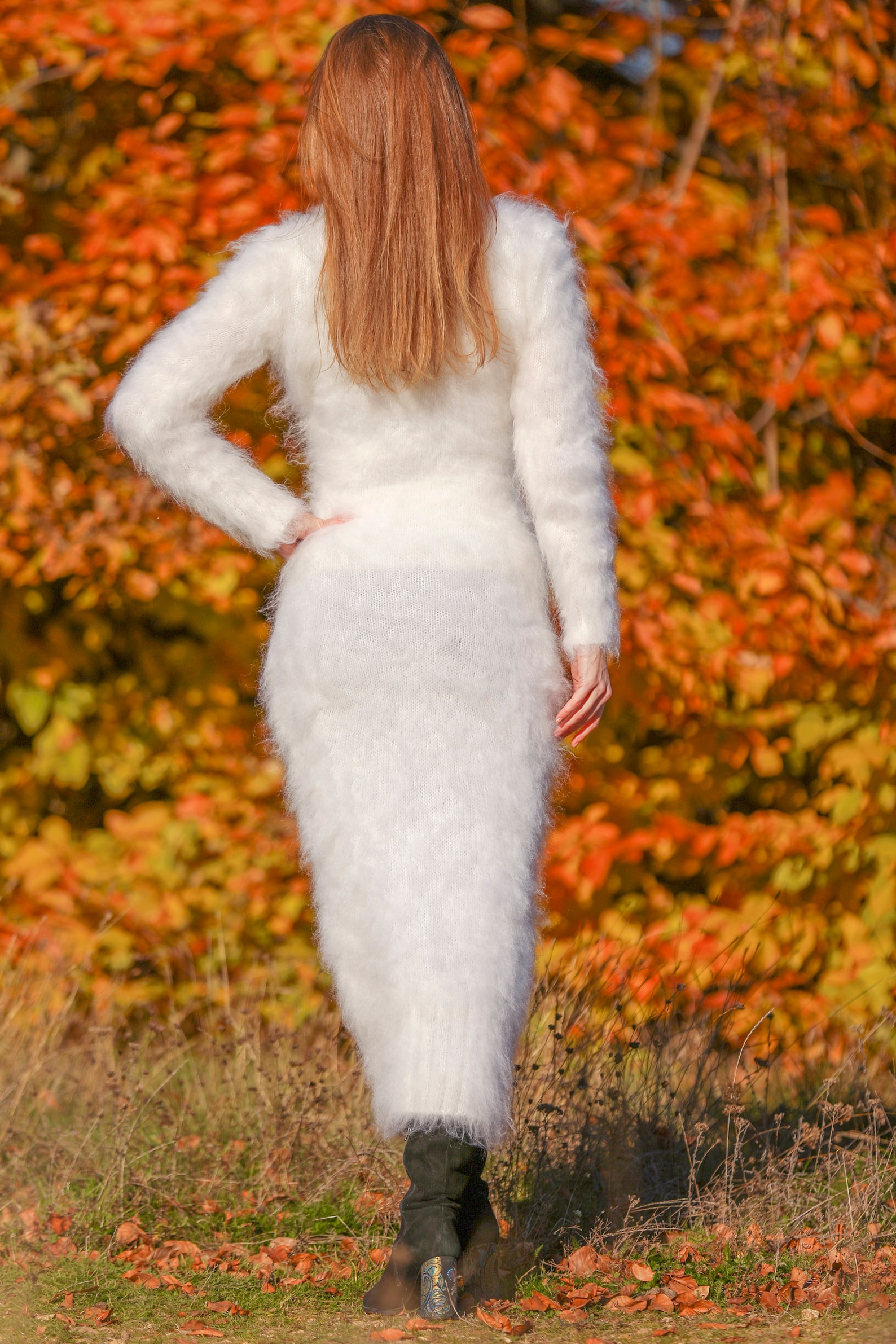Long Mohair Sweater Dress Hand Knitted Fuzzy Turtleneck Dress by ...