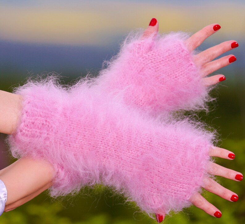 Hand Knit Mohair Gloves Fluffy Hand Warmers by Supertanya, Made to ...