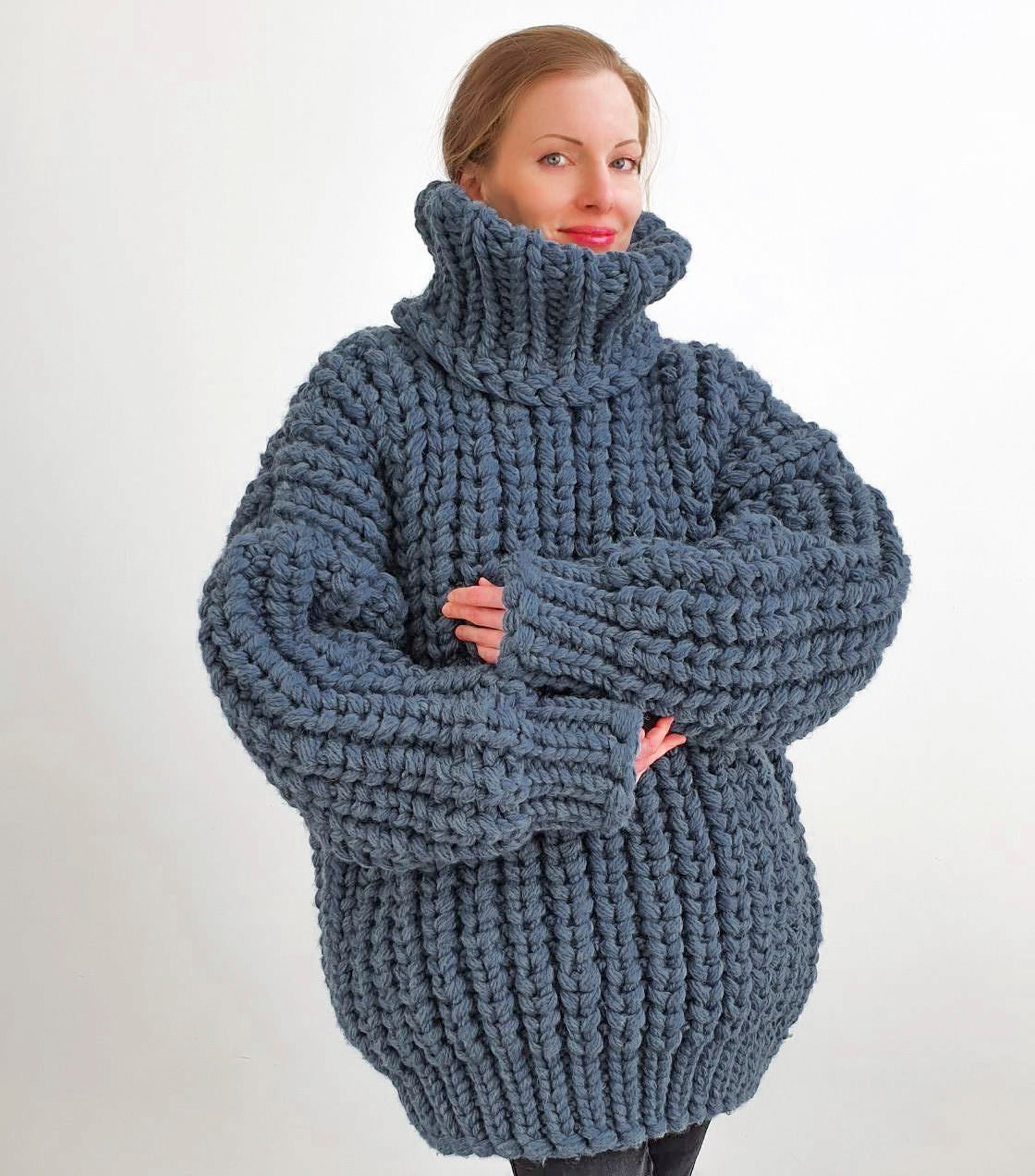 Thick Natural Wool Sweater Organic Wool Pullover Denim Blue - Etsy UK