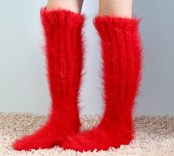 Fuzzy Long Mohair Socks Thick Hand Knitted Leg Warmers by | Etsy
