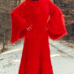 Fuzzy Dress With Wide Sleeves Hand Knitted Designer Fuzzy Gown by ...