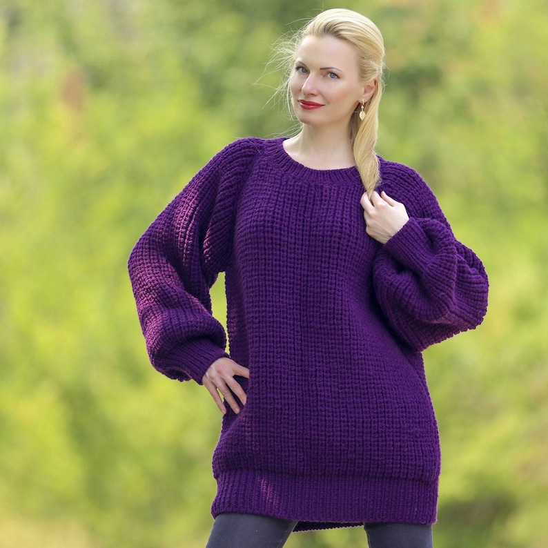 Supertanya Purple Wool Sweater Handmade Ribbed Pullover - READY to SHIP ...