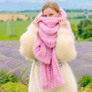 Pink Extra Long Fuzzy Mohair Scarf Handmade Fuzzy Shawl READY TO SHIP ...