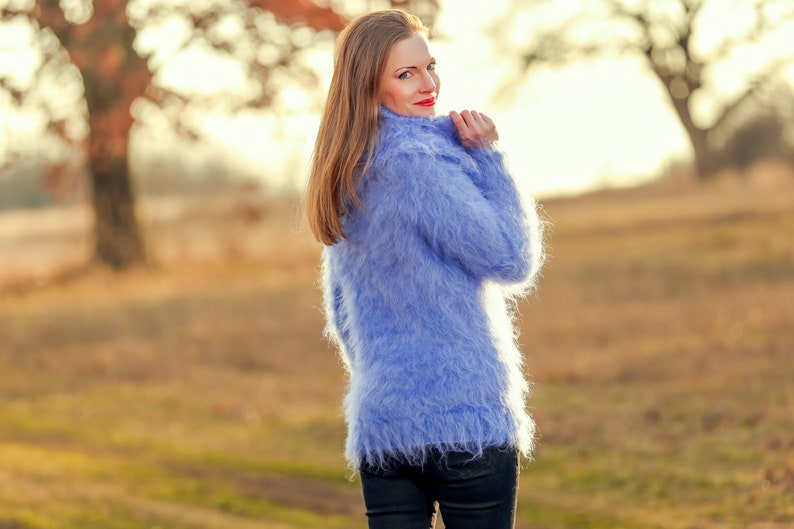 Fuzzy Cowlneck Sweater Hand Knitted Fluffy Jumper Designed by ...
