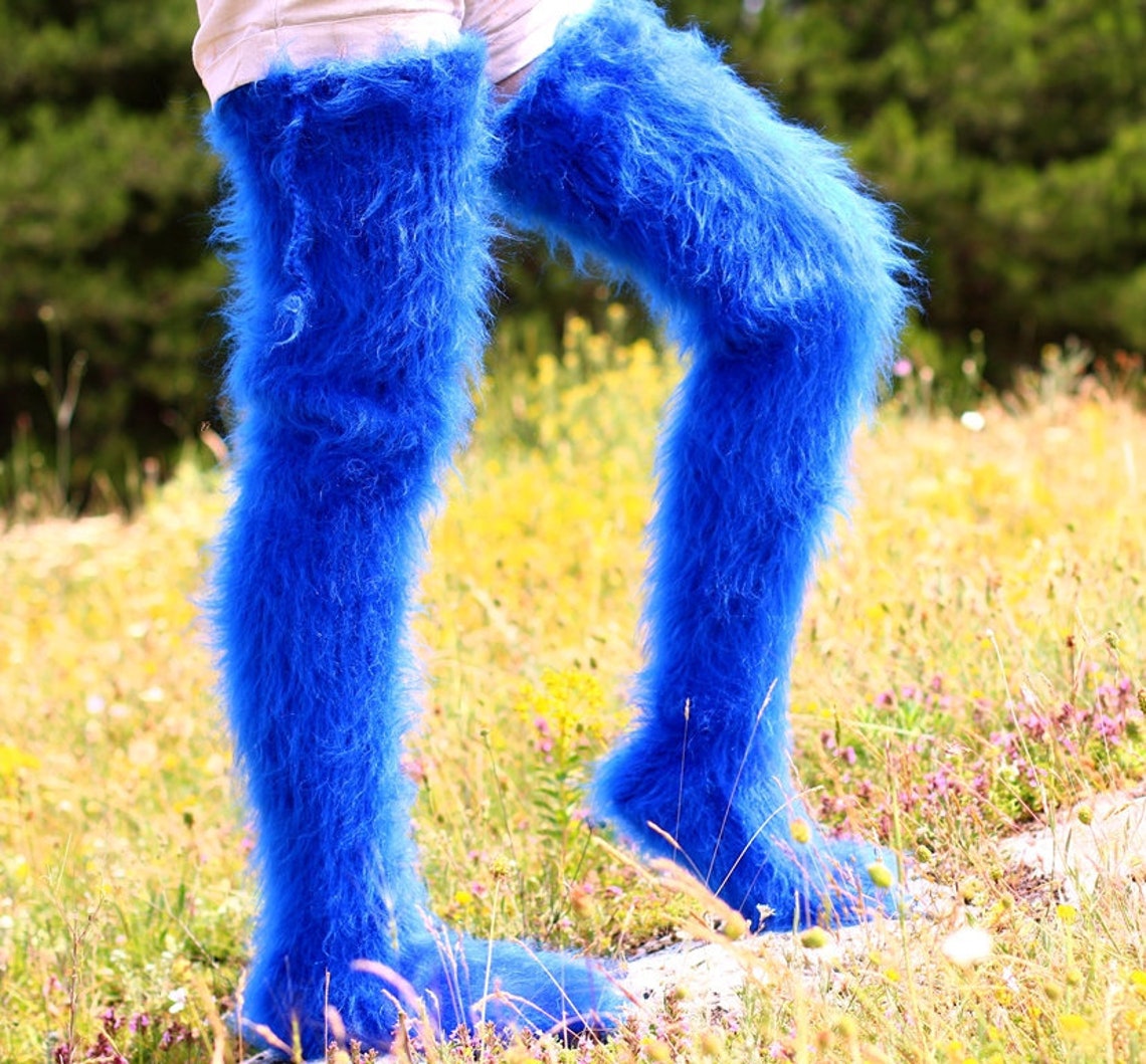 Long Mohair Socks Fuzzy Hand Knit Stockings Thick Fluffy Leg | Etsy