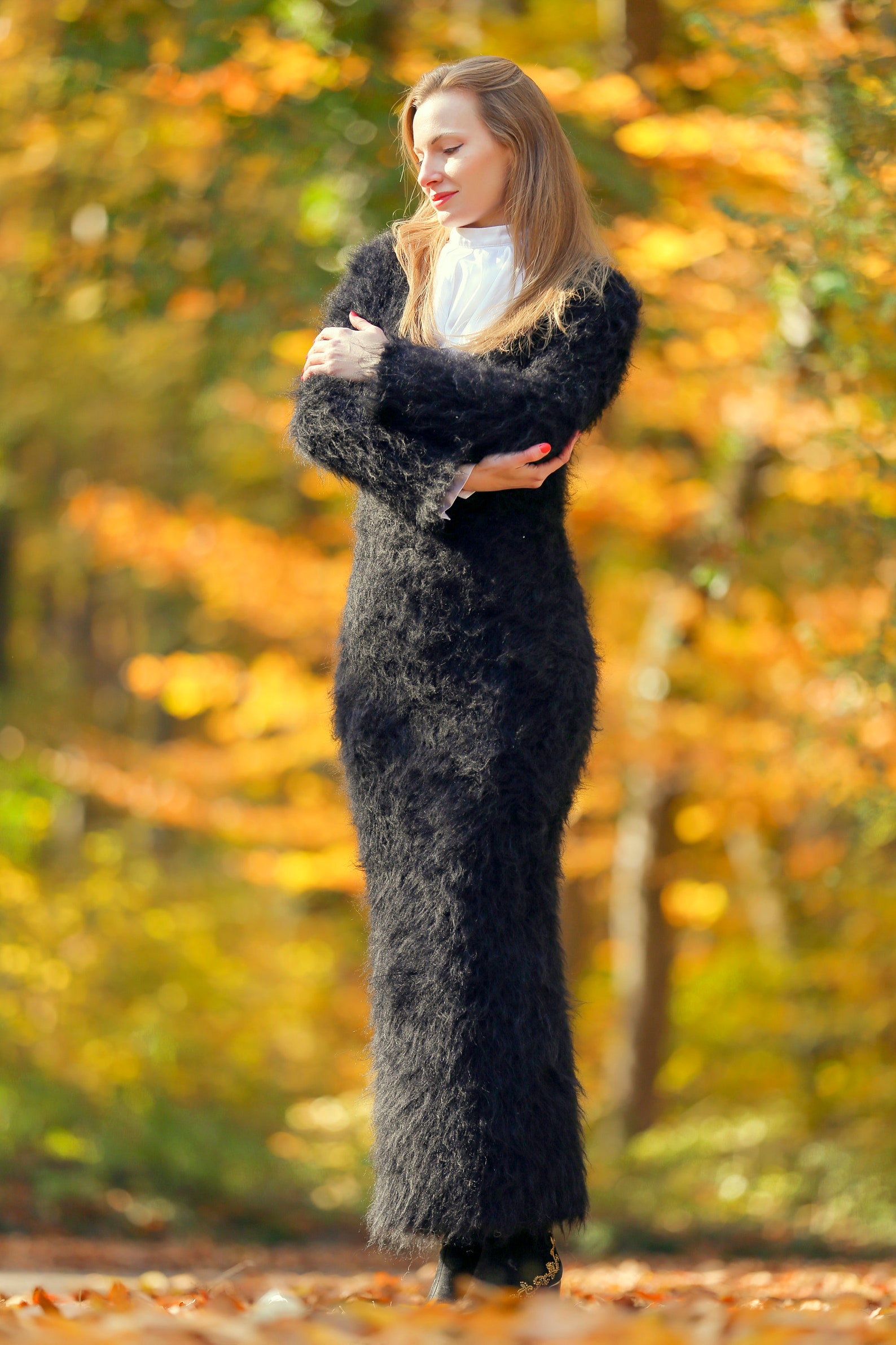 Long Mohair Dress Hand Knitted Fuzzy Warm Gown by Supertanya - Etsy