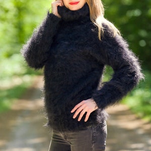 Black Fuzzy Light Mohair Sweater Supertanya Handmade Luxurious Pullover ...