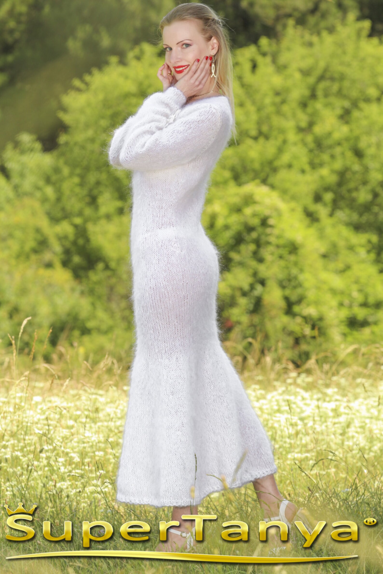 Beautiful Light Fuzzy Dress Hand Knitted Mohair Dress in White, Tightly ...