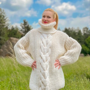 White Wool Sweater Thick Natural 100 % Soft Wool Pullover- Ready to ...