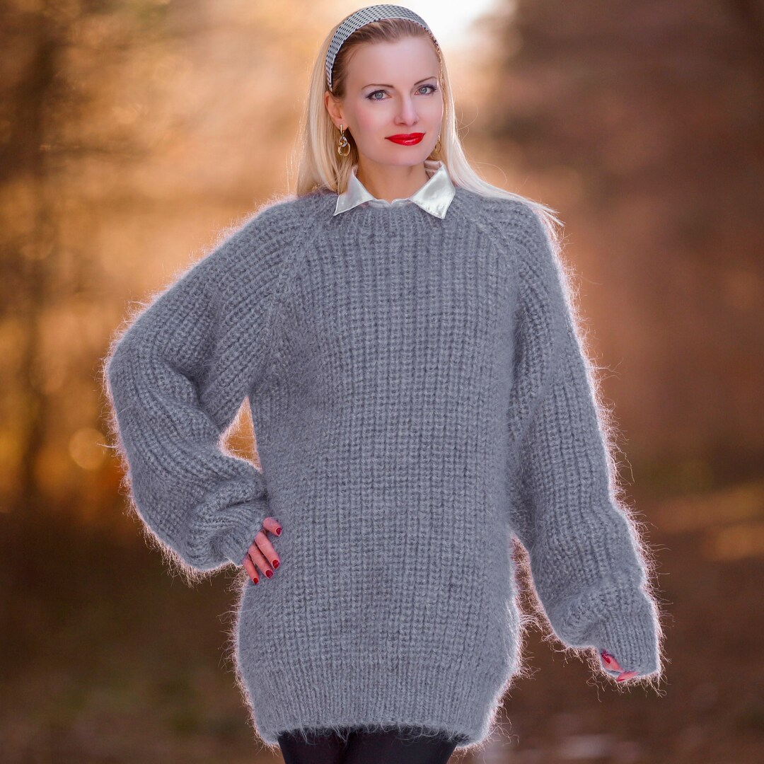 Gray Fuzzy Mohair Sweater, Handmade Thick Fuzzy Pullover, Ready to Ship ...