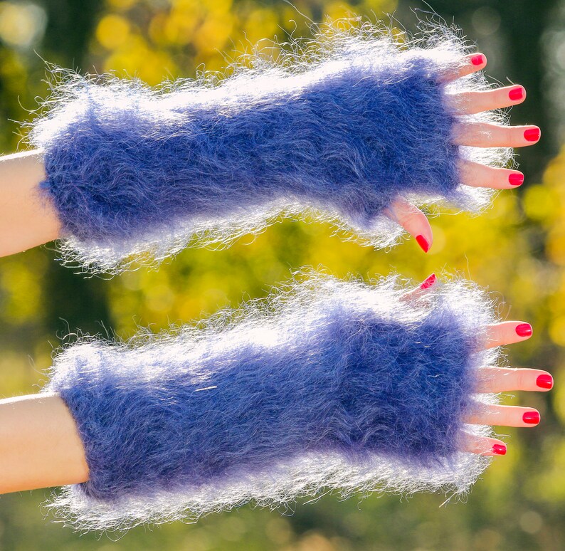 Hand Knit Mohair Gloves Fluffy Hand Warmers by Supertanya, Made to ...