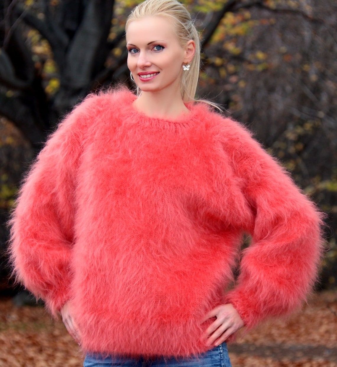 Fuzzy Crewneck Mohair Sweater Hand Knitted Fluffy Pullover - Etsy