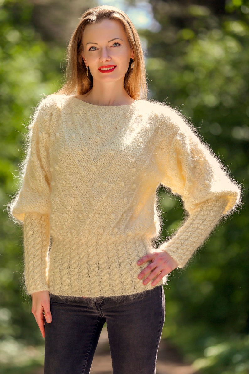 Ivory Mohair Sweater Unique Hand Knitted Fuzzy Designer Jumper - Etsy