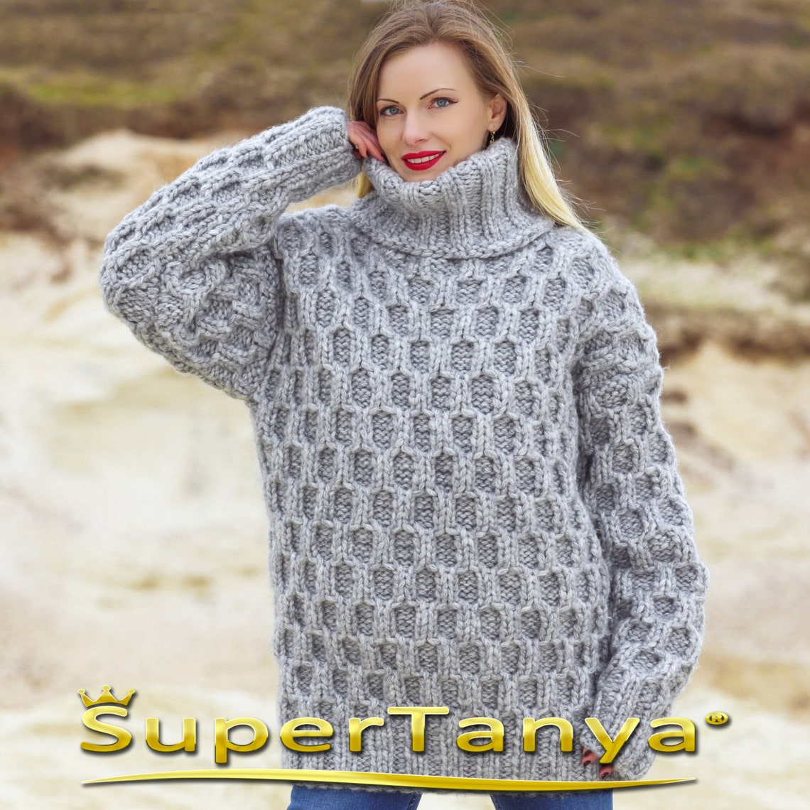 Thick Wool Pullover Heavy Sweater Hand Knitted Grey Wool - Etsy