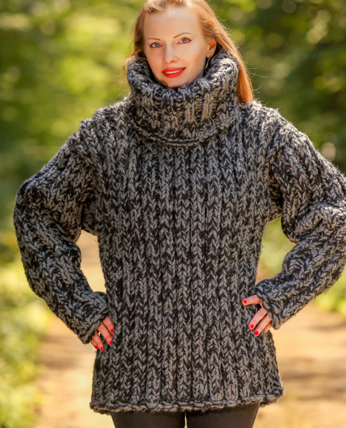 Thick Chunky Wool Sweater Hand Crafted Thick Black Grey Jumper ...